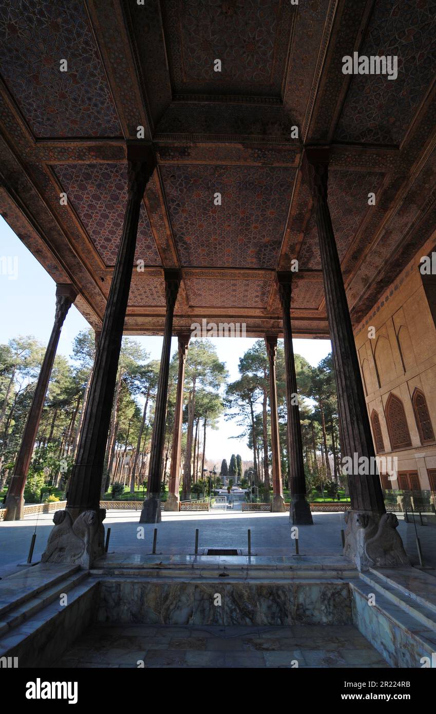 Located in Isfahan, Iran, the Chehel Sotun Palace was built by the ...