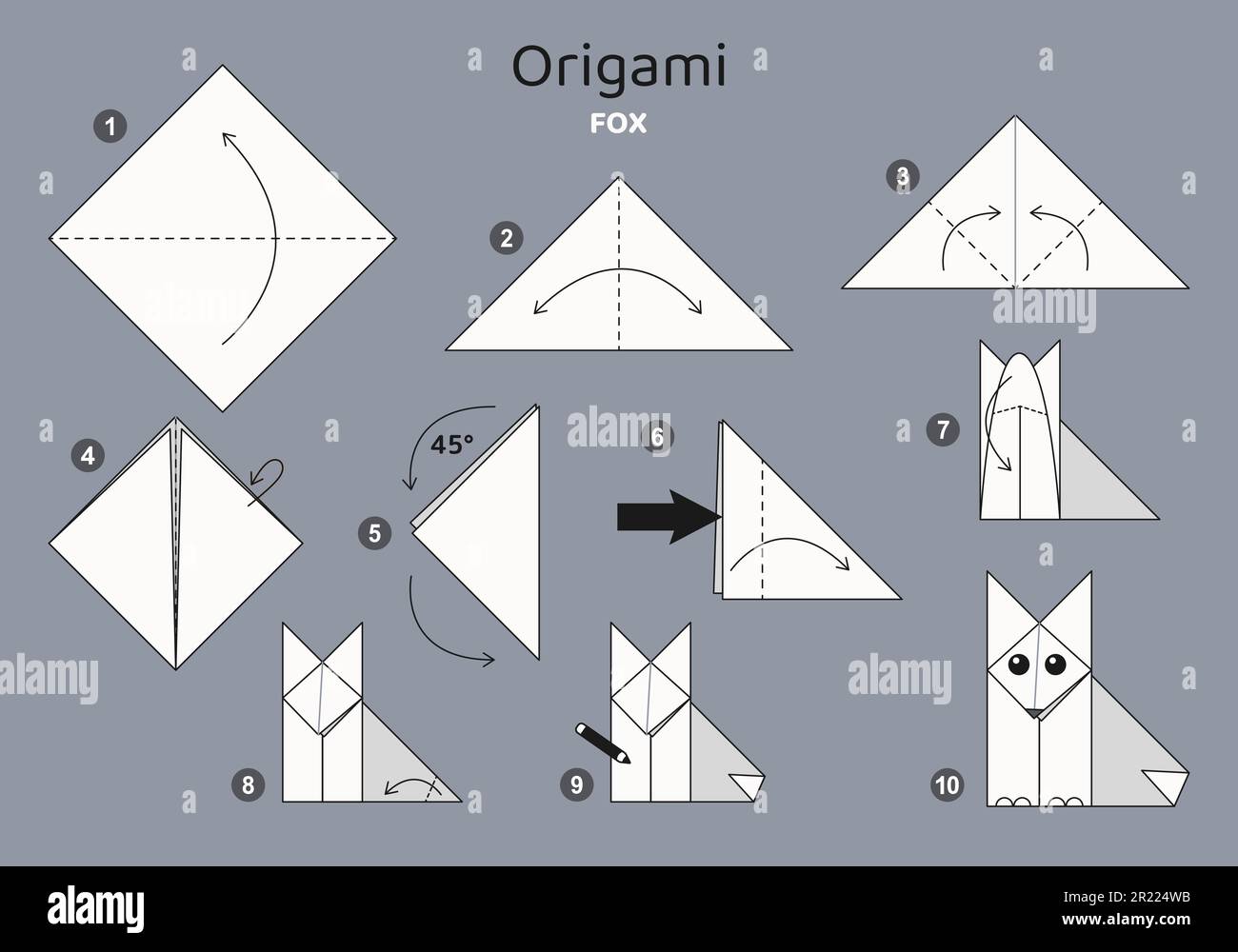 Origami tutorial for kids. Origami cute fox Stock Vector Image & Art ...