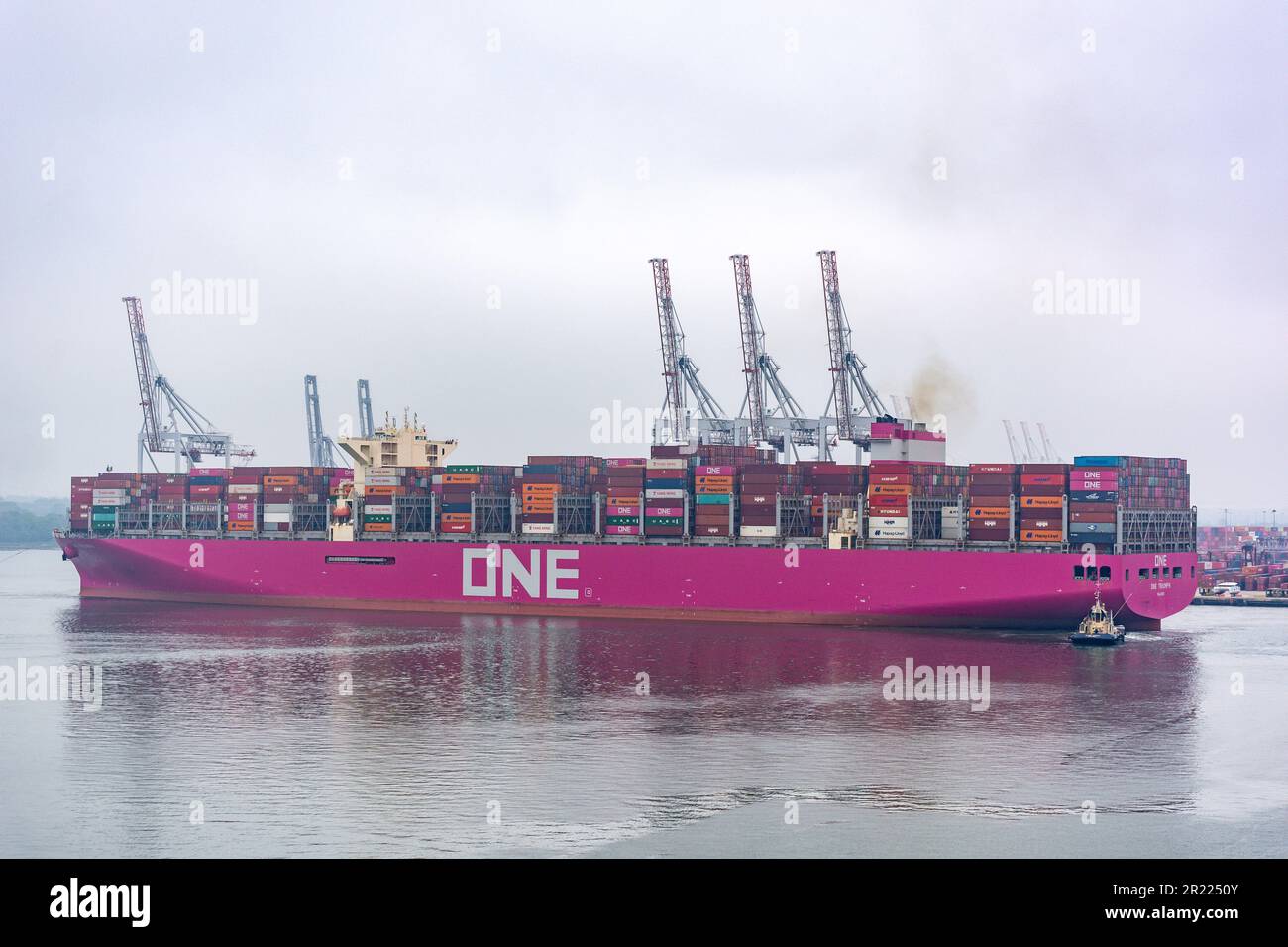 One shipping industry container terminals container ship leaving hi-res ...