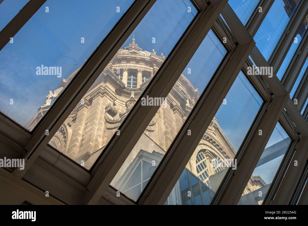 Barcelona, Spain - Dec 26th 2019: Side dome seen through a skylight at ...