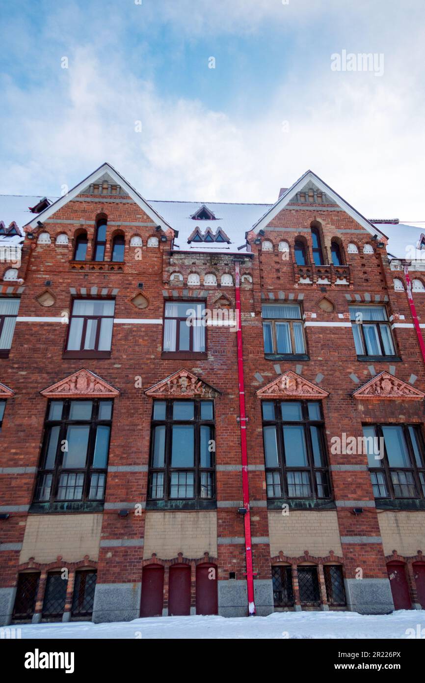 Facade view of red brick Bank of Finland building at Market Square ...