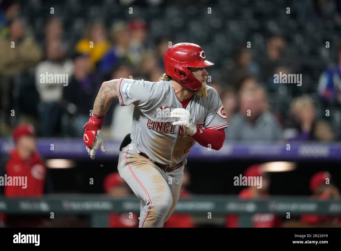 Cincinnati Reds right fielder Jake Fraley (27) in the ninth inning of a ...