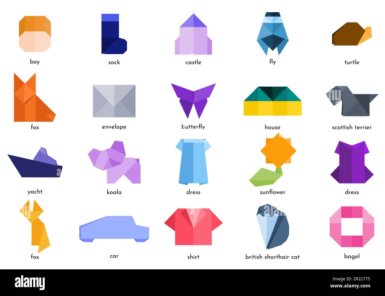 Set of origami with various objects.Vector origami Stock Vector Image ...