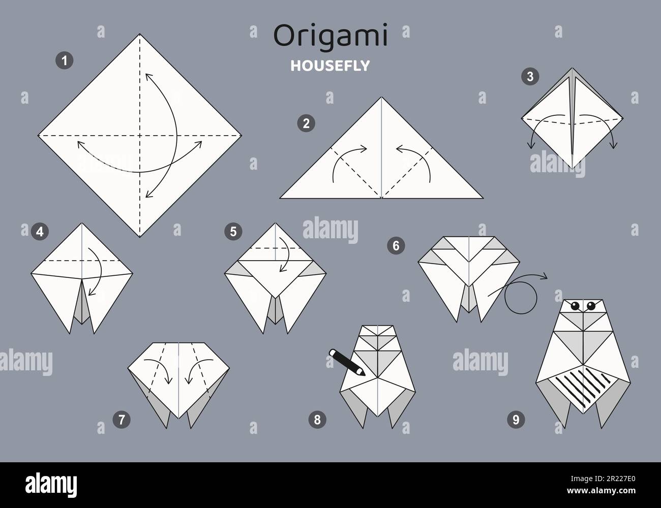 Origami tutorial for kids. Origami cute fly Stock Vector Image & Art - Alamy