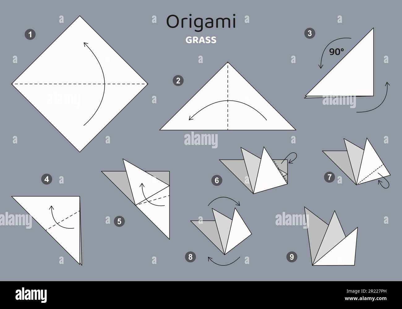 Origami tutorial for kids. Origami cute grass Stock Vector Image & Art ...