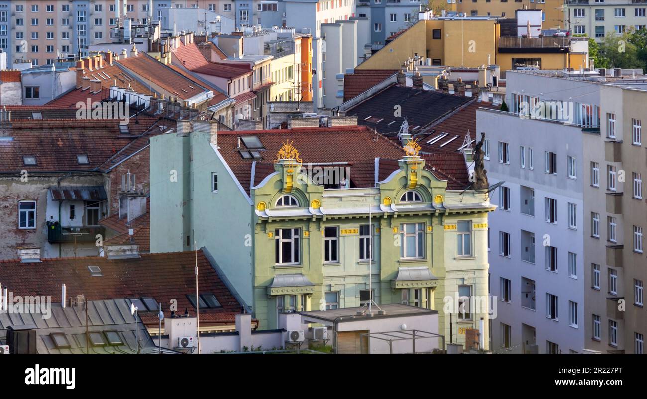 Czech Republic, Brno, facades of old colorful houses from above Stock ...