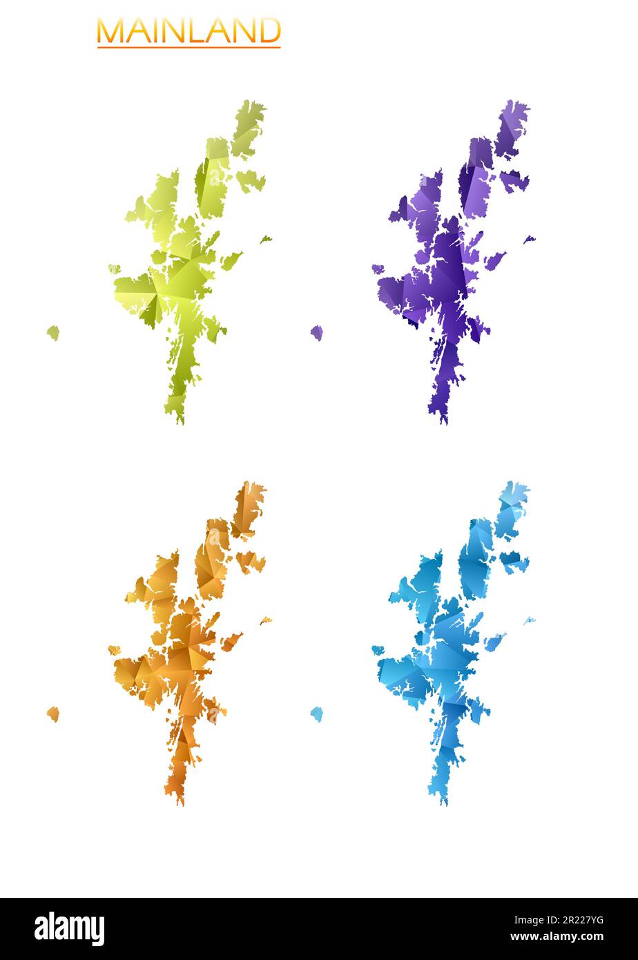 Set of vector polygonal maps of Mainland. Bright gradient map of island ...