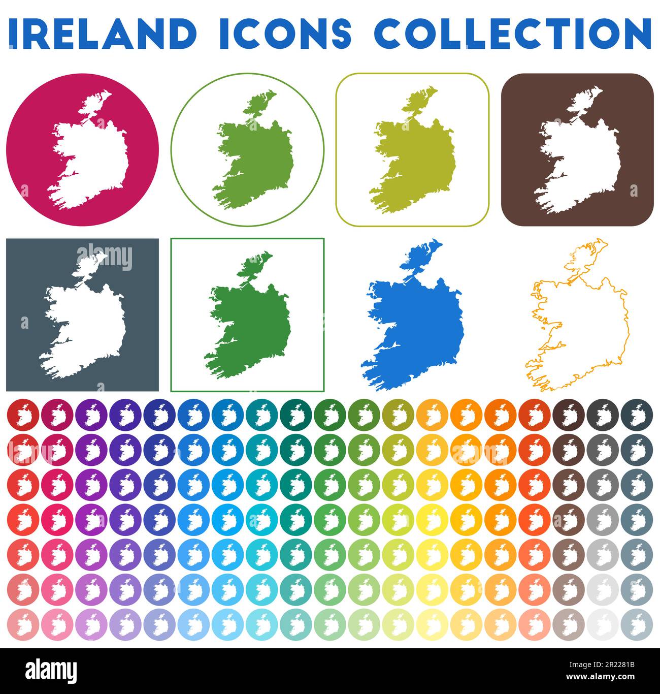 Ireland icons collection. Bright colorful trendy map icons. Modern ...