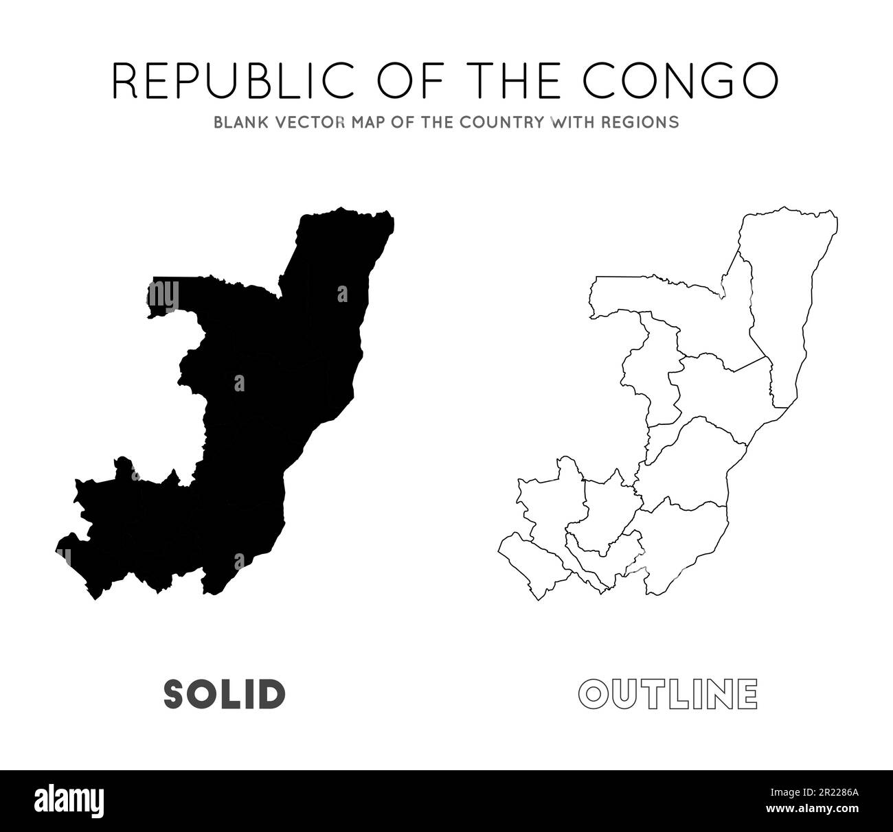 Congo map. Blank vector map of the country with regions. Borders of ...