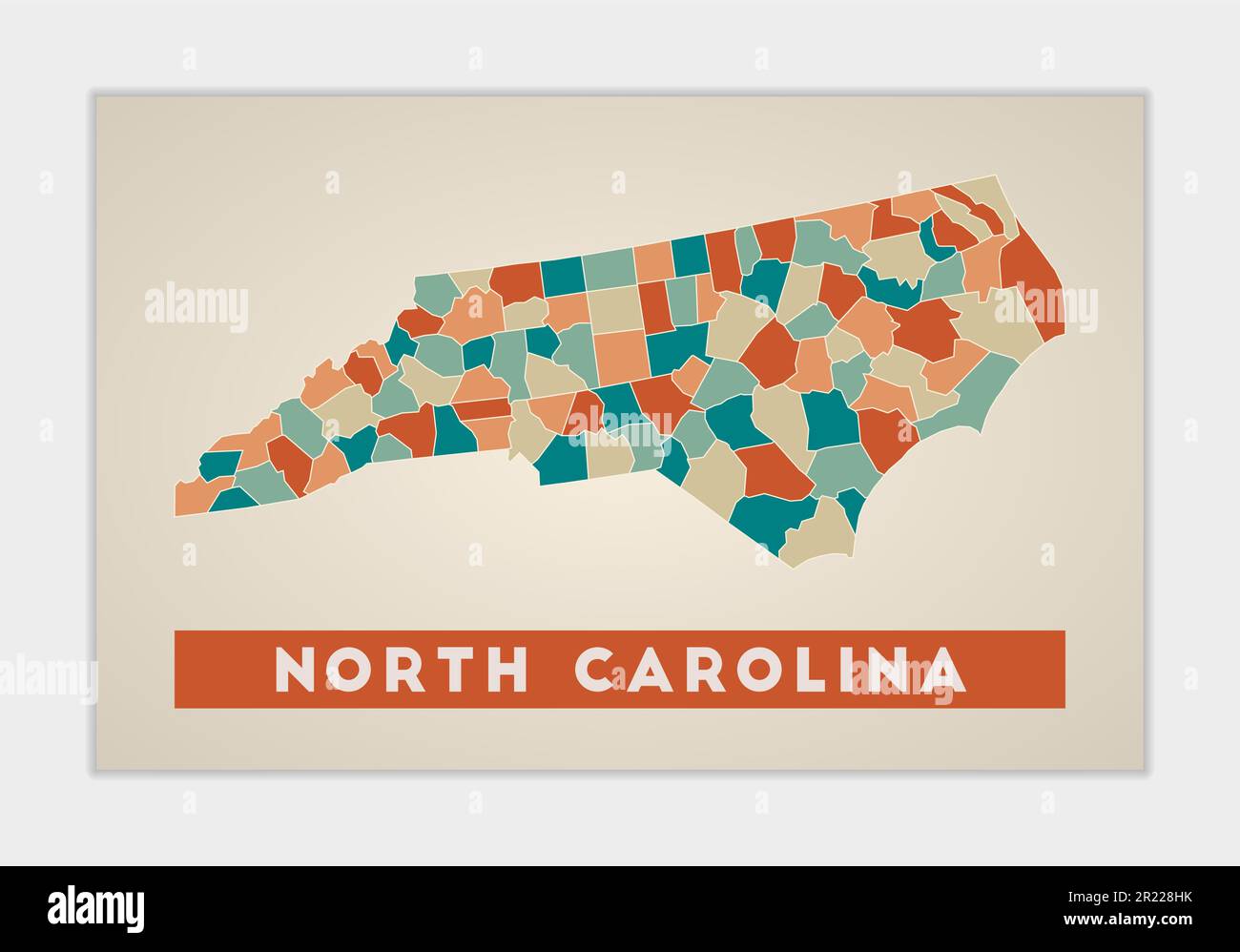 North Carolina poster. Map of the US state with colorful regions. Shape ...