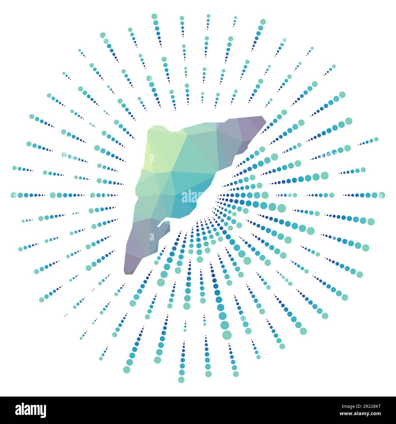 Shape of Salt Cay, Turks Islands, polygonal sunburst. Map of the island ...
