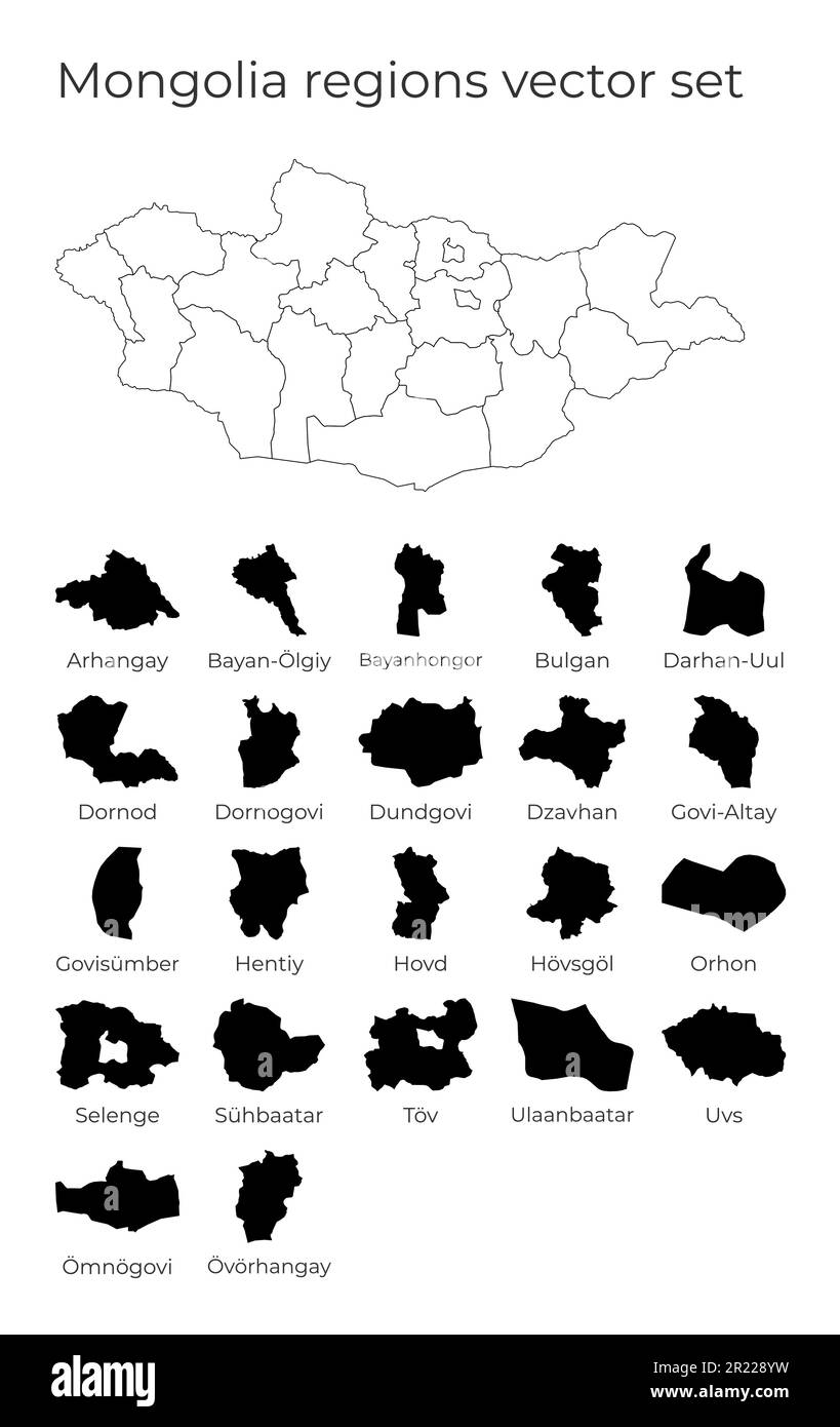 Mongolia map with shapes of regions. Blank vector map of the Country ...