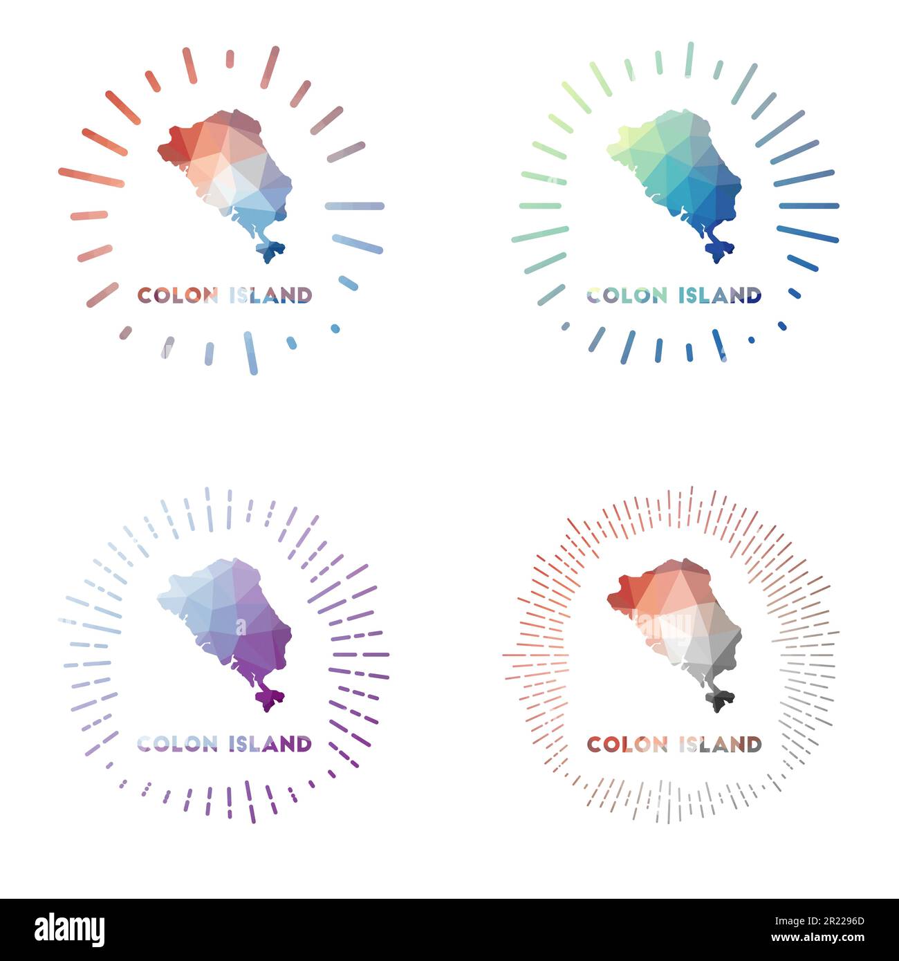 Colon Island low poly sunburst set. Logo of island in geometric ...