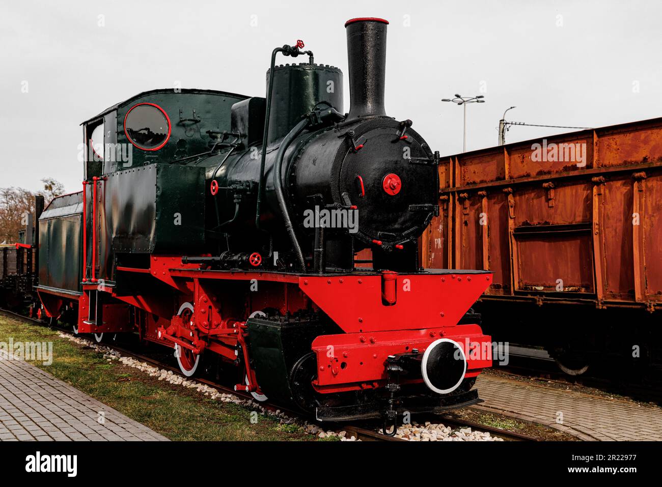 Vintage locomotive, steam train in an outdoor depot Stock Photo - Alamy