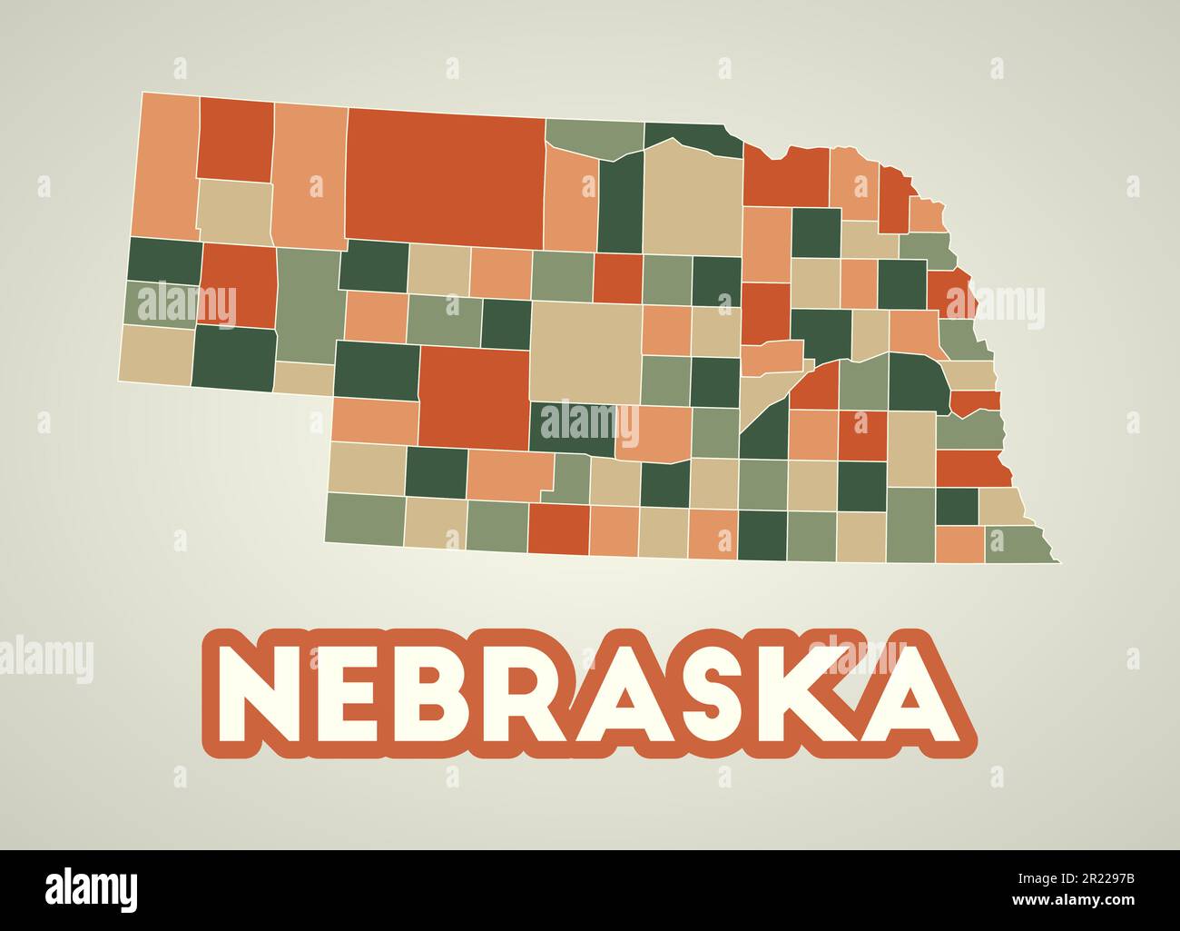 Nebraska poster in retro style. Map of the US state with regions in ...