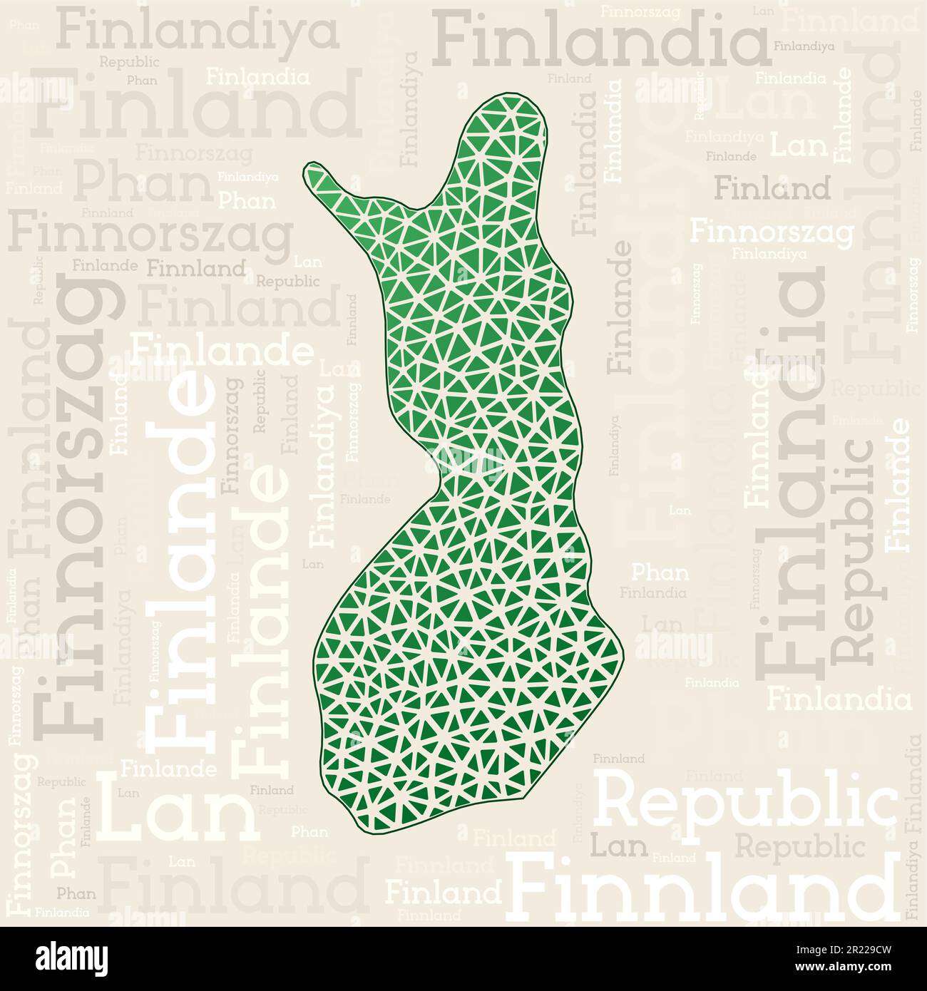 Finland map design. Country names in different languages and map shape ...