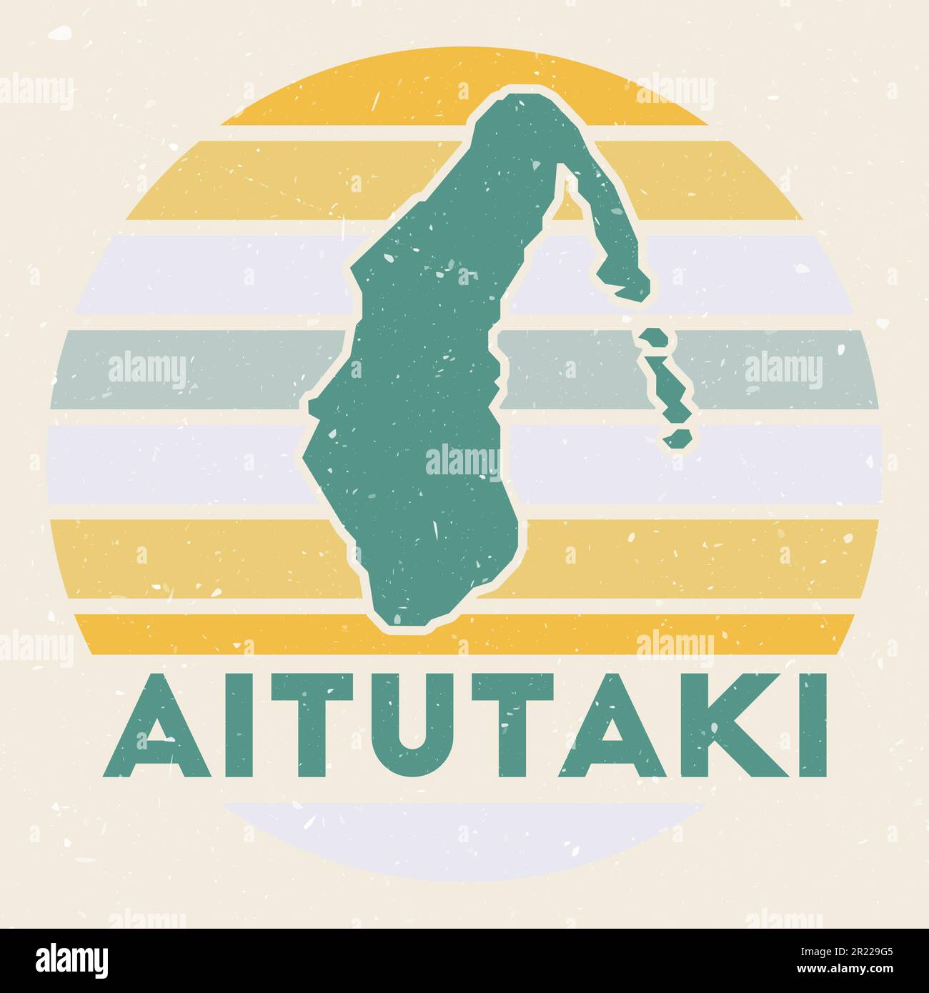 Aitutaki logo. Sign with the map of the island and colored stripes ...