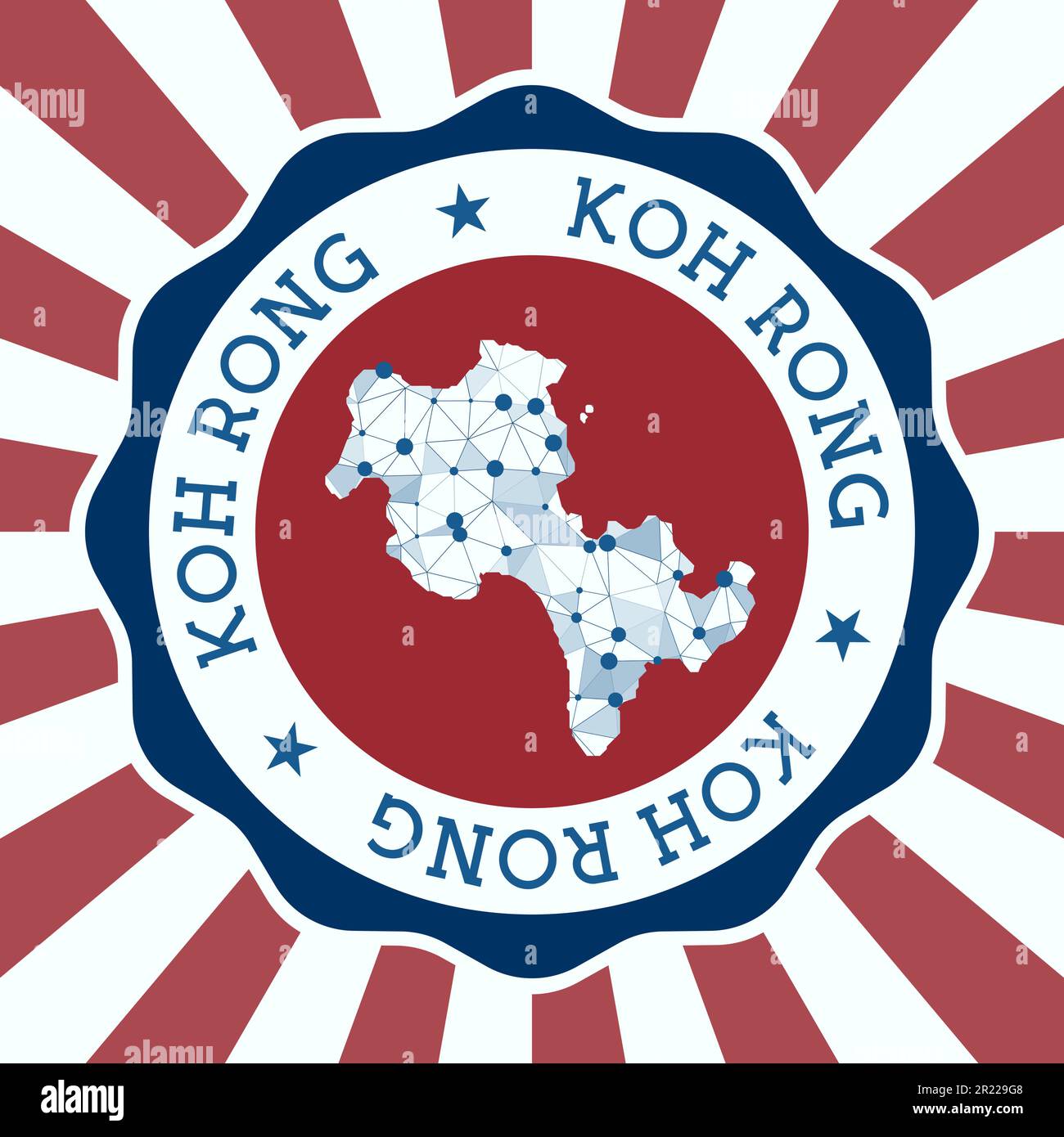Koh Rong Badge. Round logo of island with triangular mesh map and ...