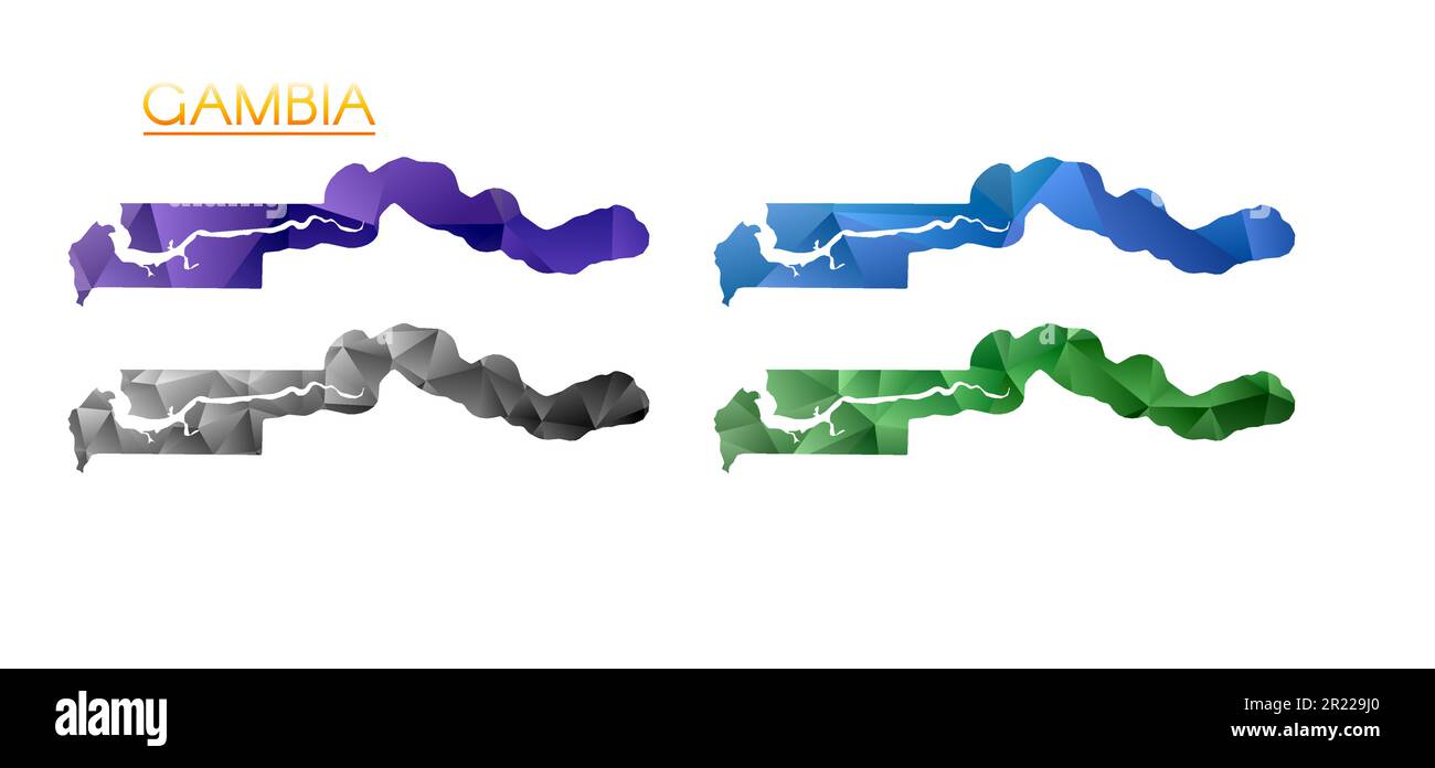 Set of vector polygonal maps of Gambia. Bright gradient map of country ...