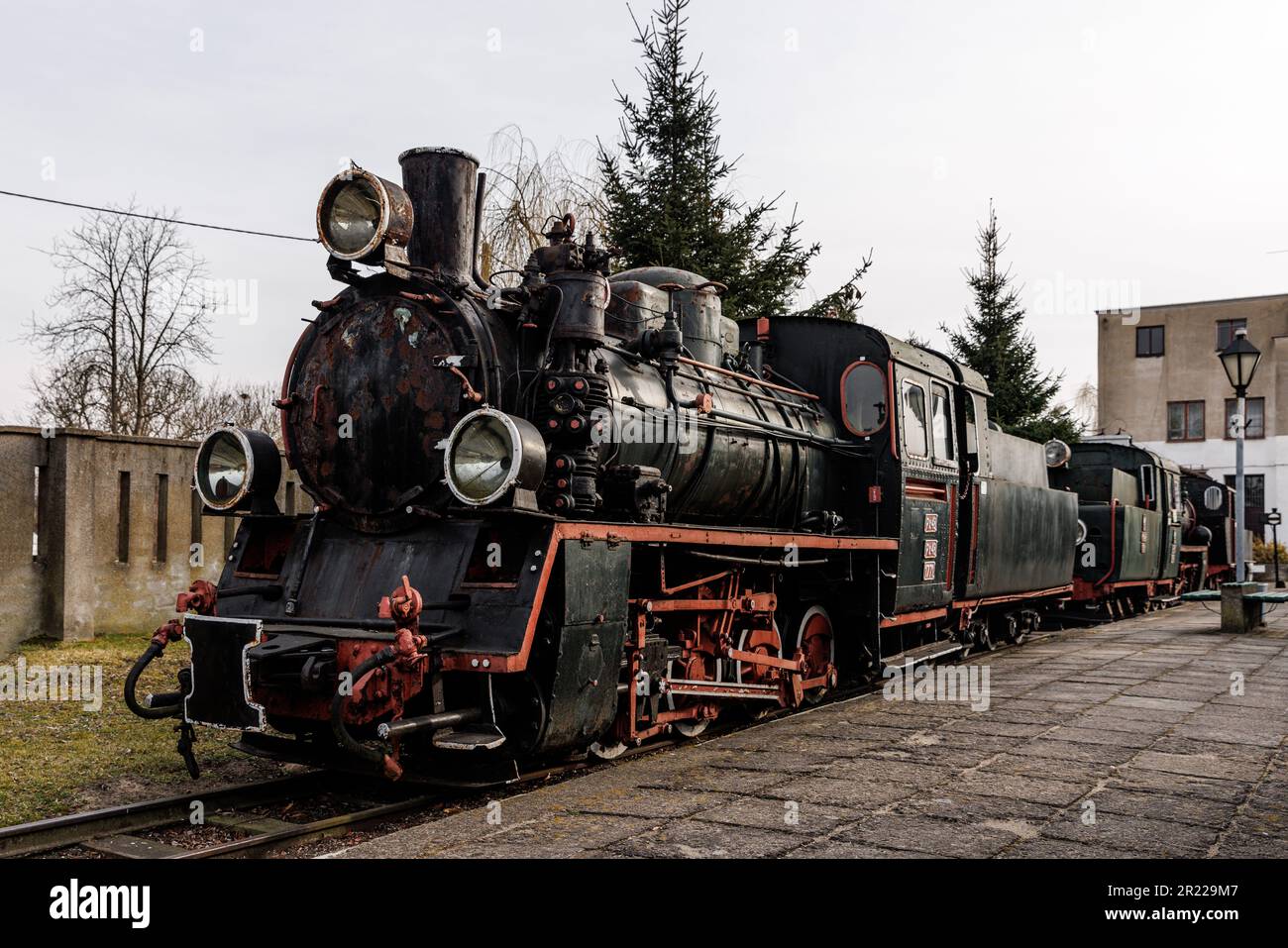 Vintage locomotive, steam train in an outdoor depot Stock Photo - Alamy