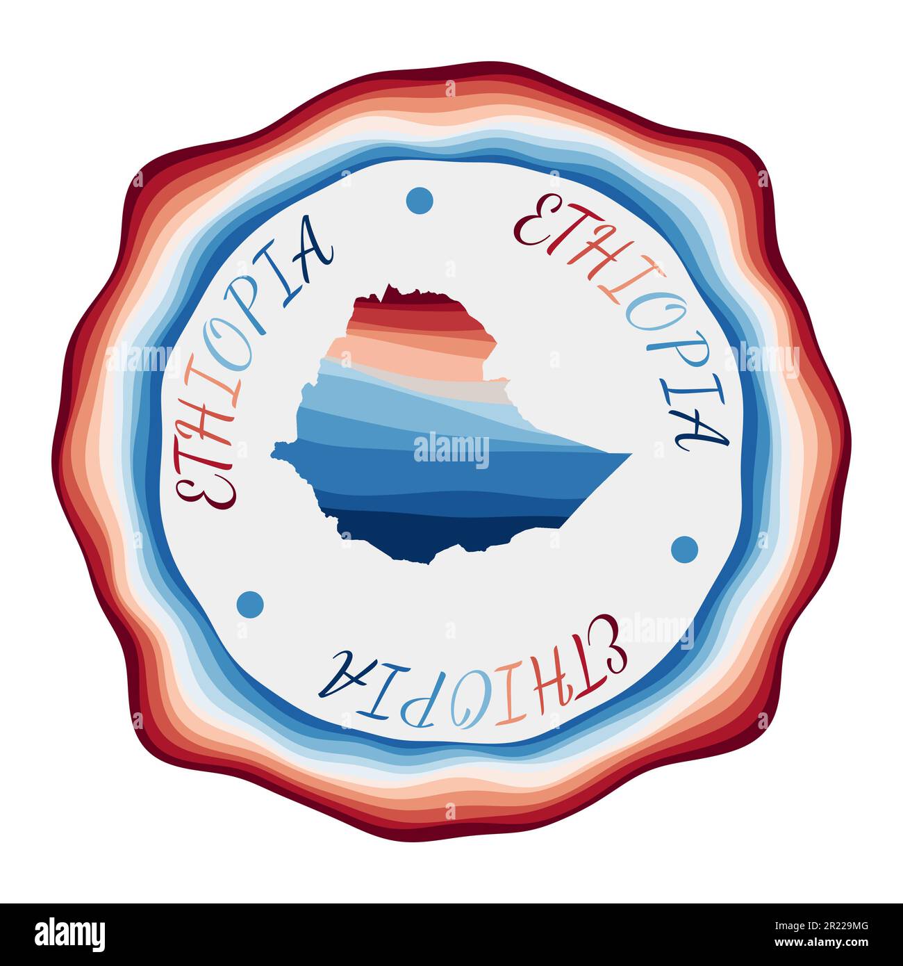 Ethiopia badge. Map of the country with beautiful geometric waves and ...