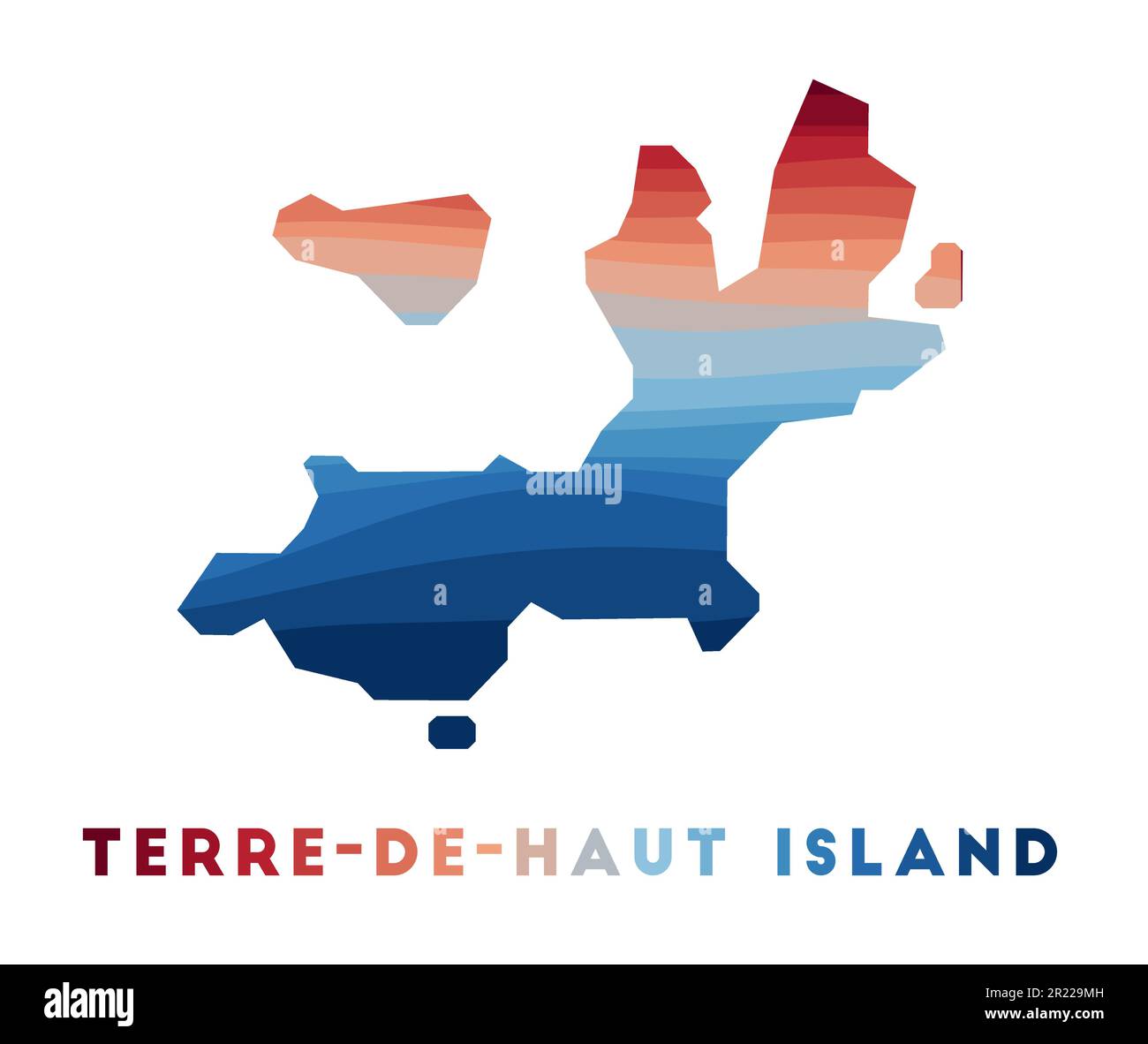 Terre-de-Haut Island map. Map of the island with beautiful geometric waves in red and blue ...