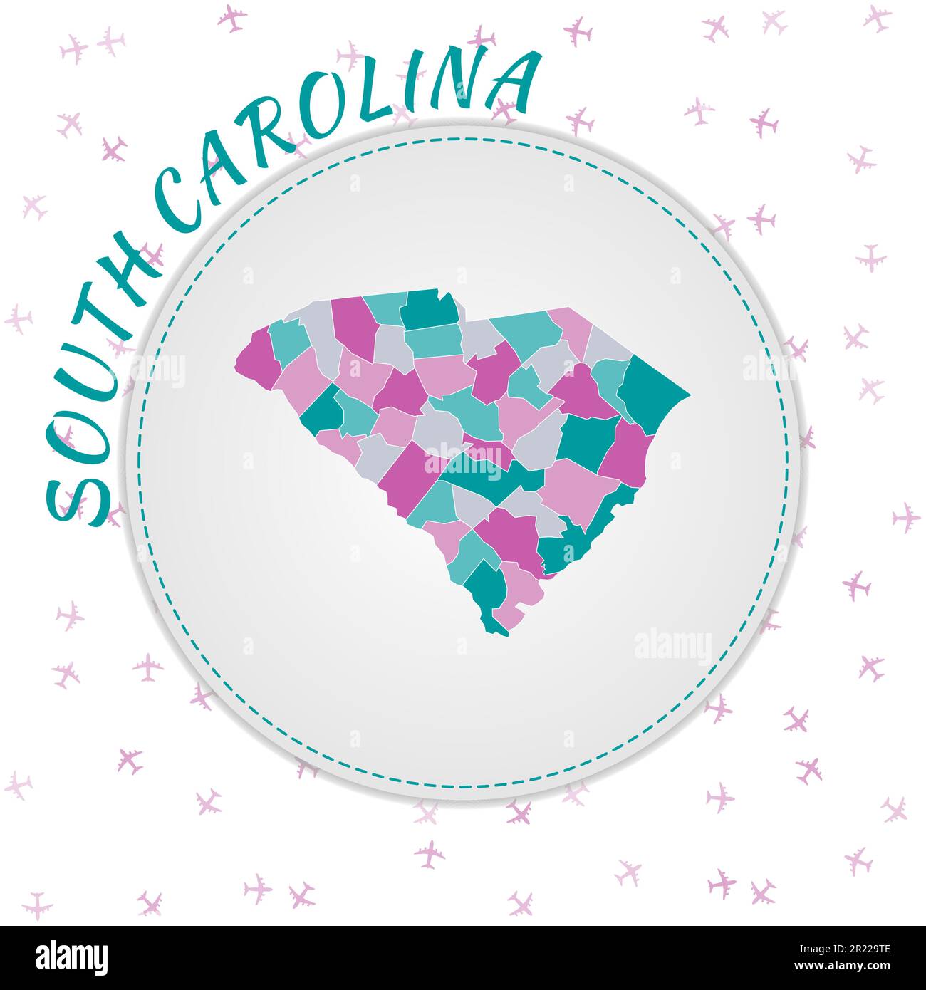 South Carolina map design. Map of the US state with regions in emerald ...