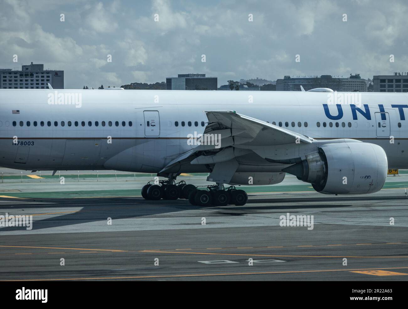 A United Airlines jet ready to take off from the airport runway Stock ...