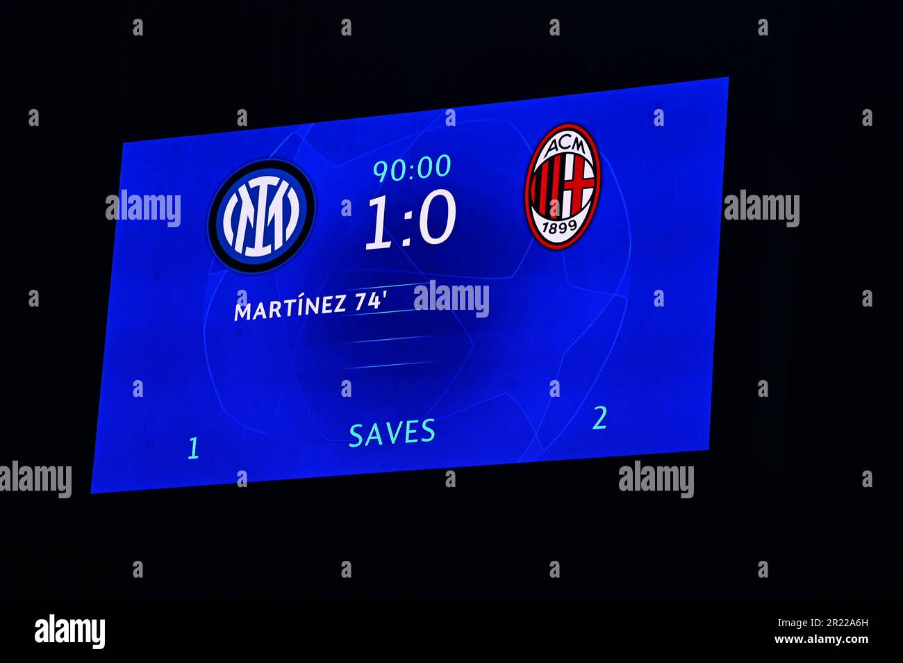 Milan, Italy. 16 May 2023. The scoreboard show the final result of the ...