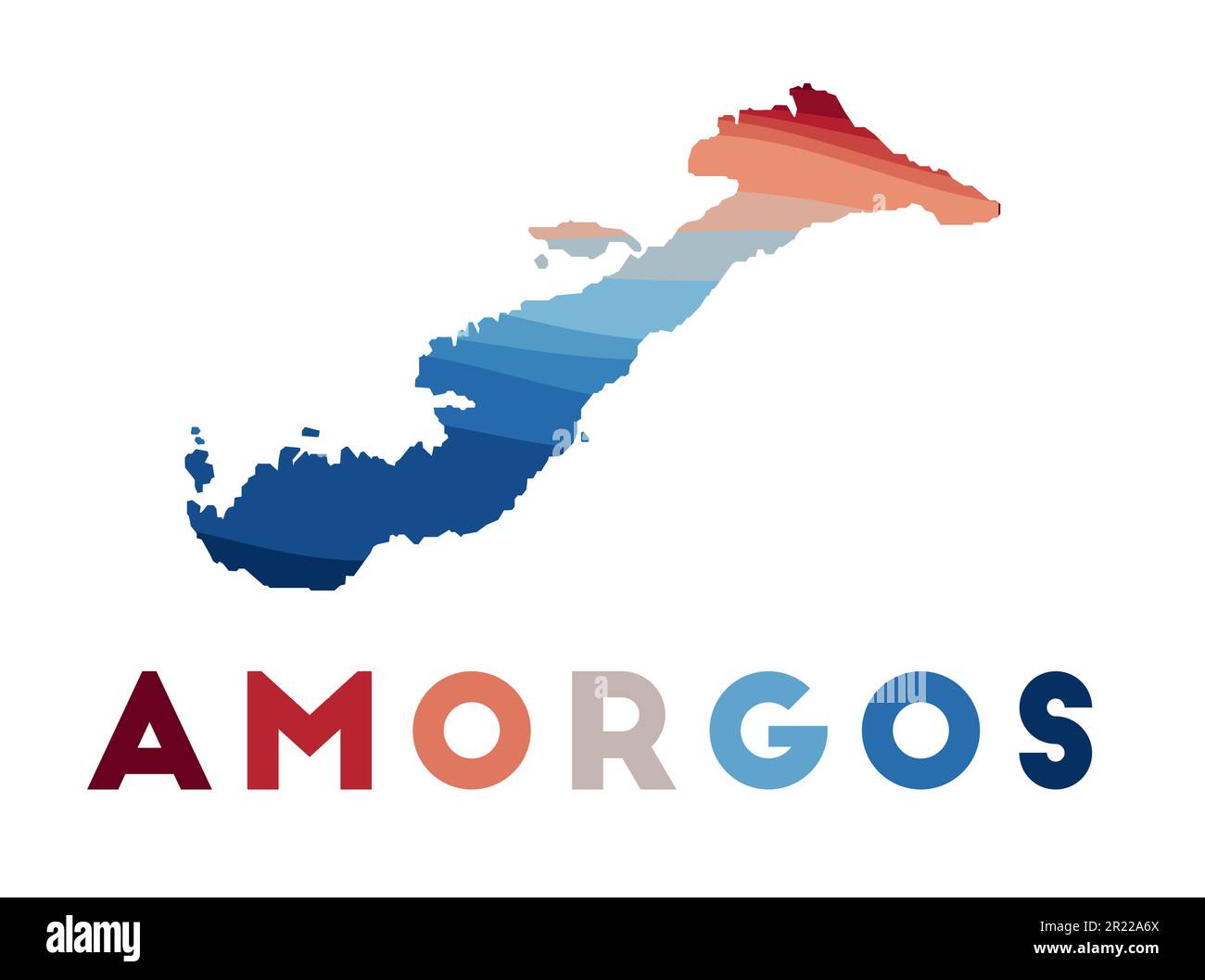 Amorgos map. Map of the island with beautiful geometric waves in red ...
