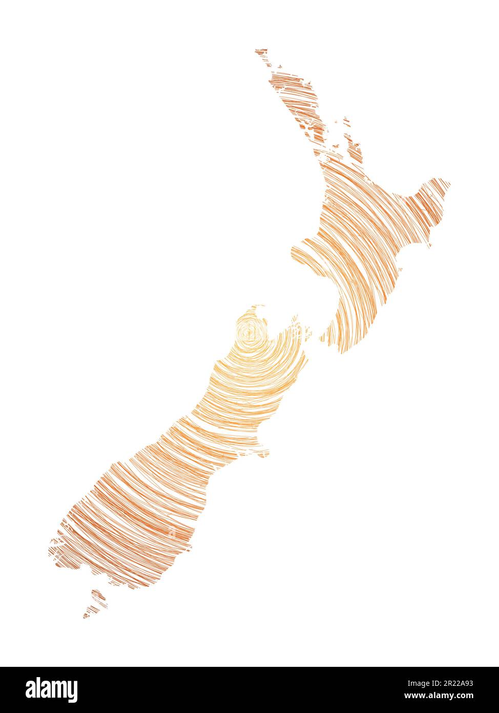 New Zealand map filled with concentric circles. Sketch style circles in ...