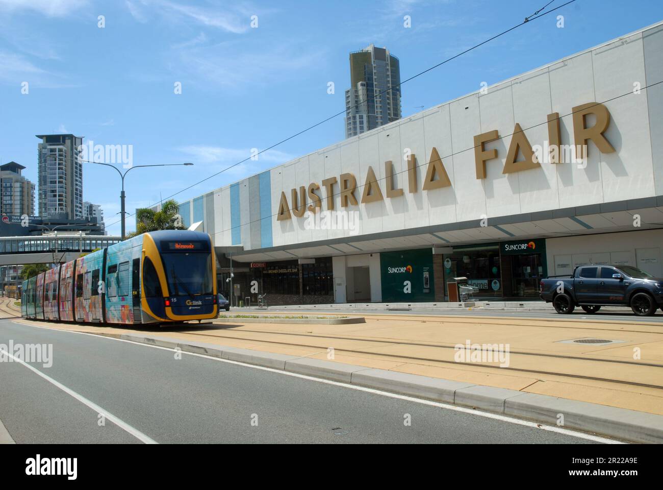Tram passing by Australia Fair, G:link, Gold Coast Light Rail, Gold ...
