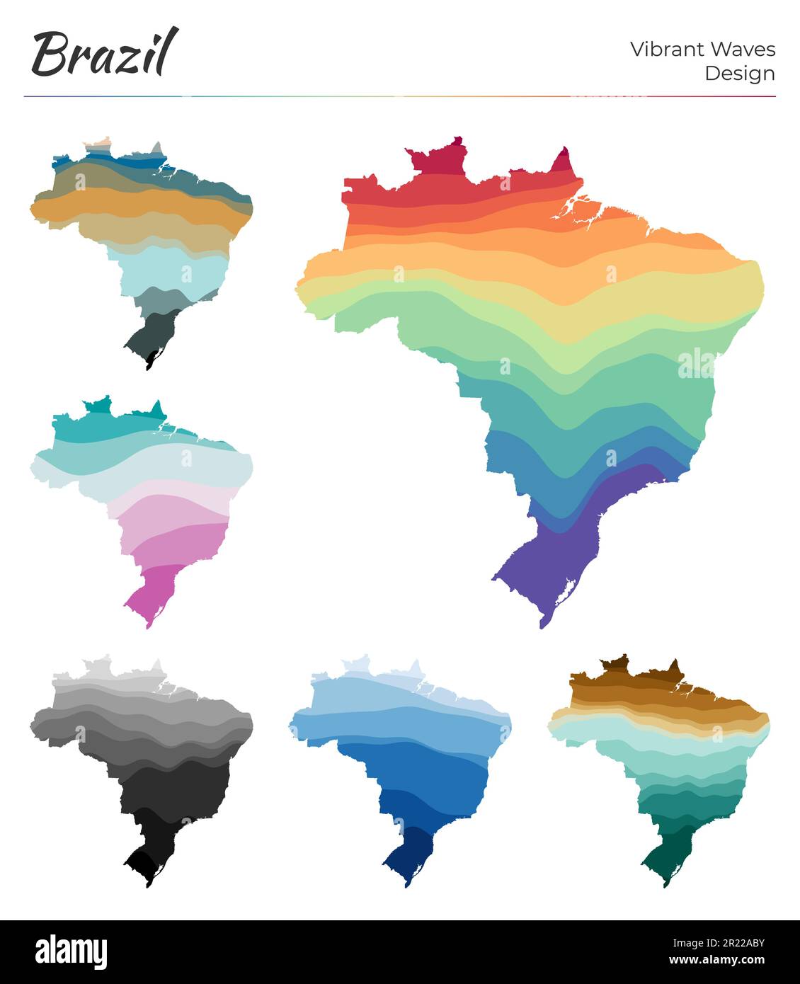 Set of vector maps of Brazil. Vibrant waves design. Bright map of ...