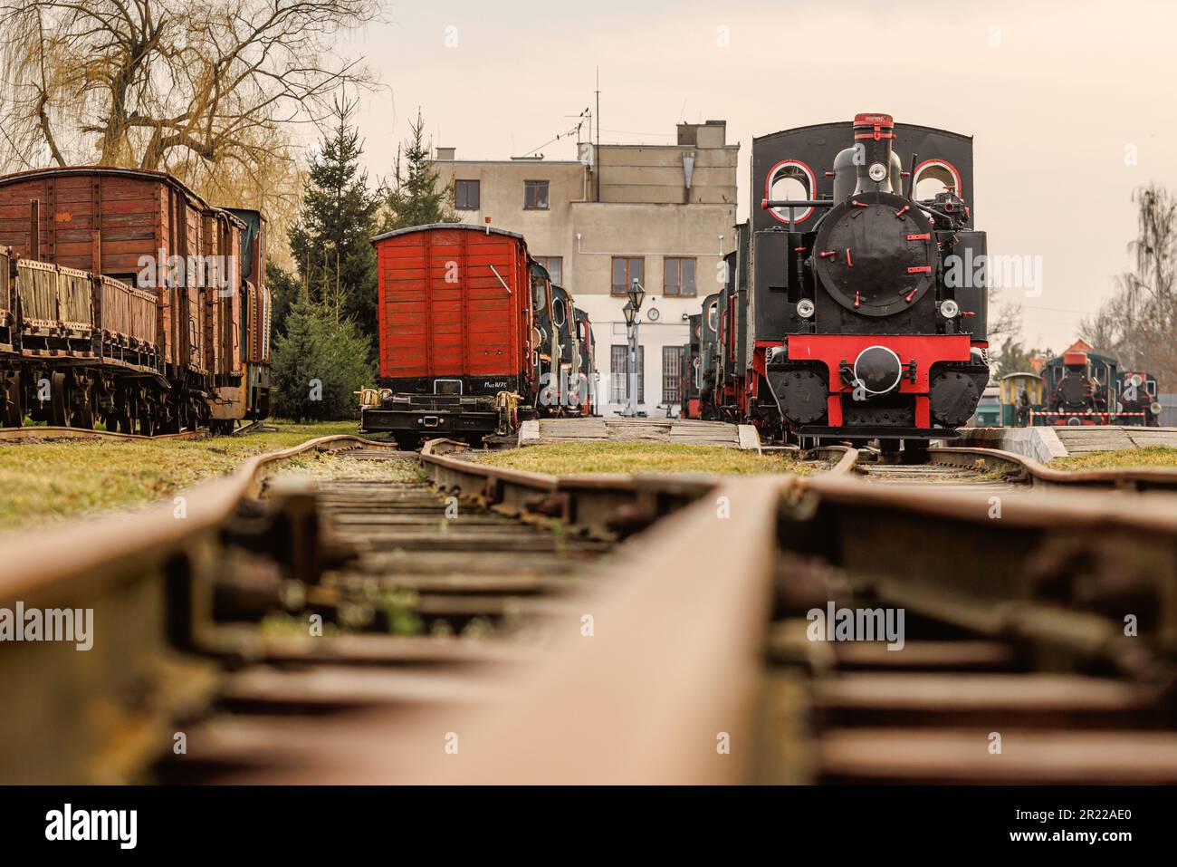 Steam locomotive and trains at the railway station Stock Photo - Alamy