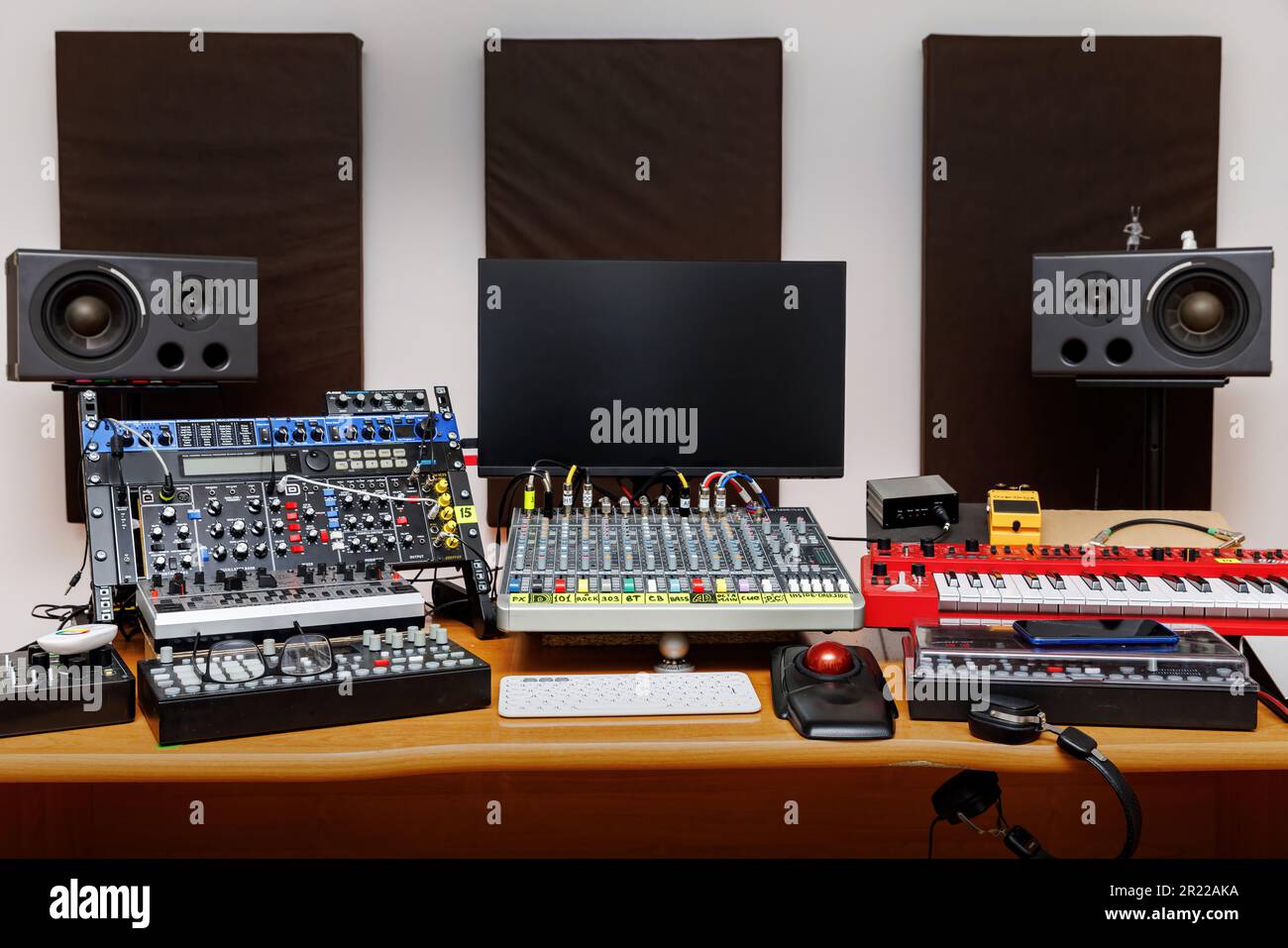 Sound engineer equipment set-up at a music production studio Stock ...