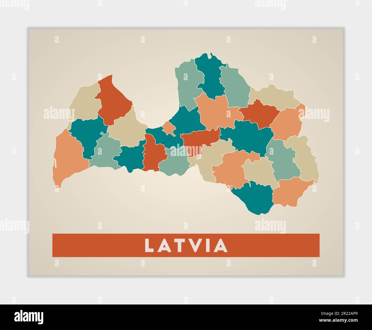 Latvia poster. Map of the country with colorful regions. Shape of ...