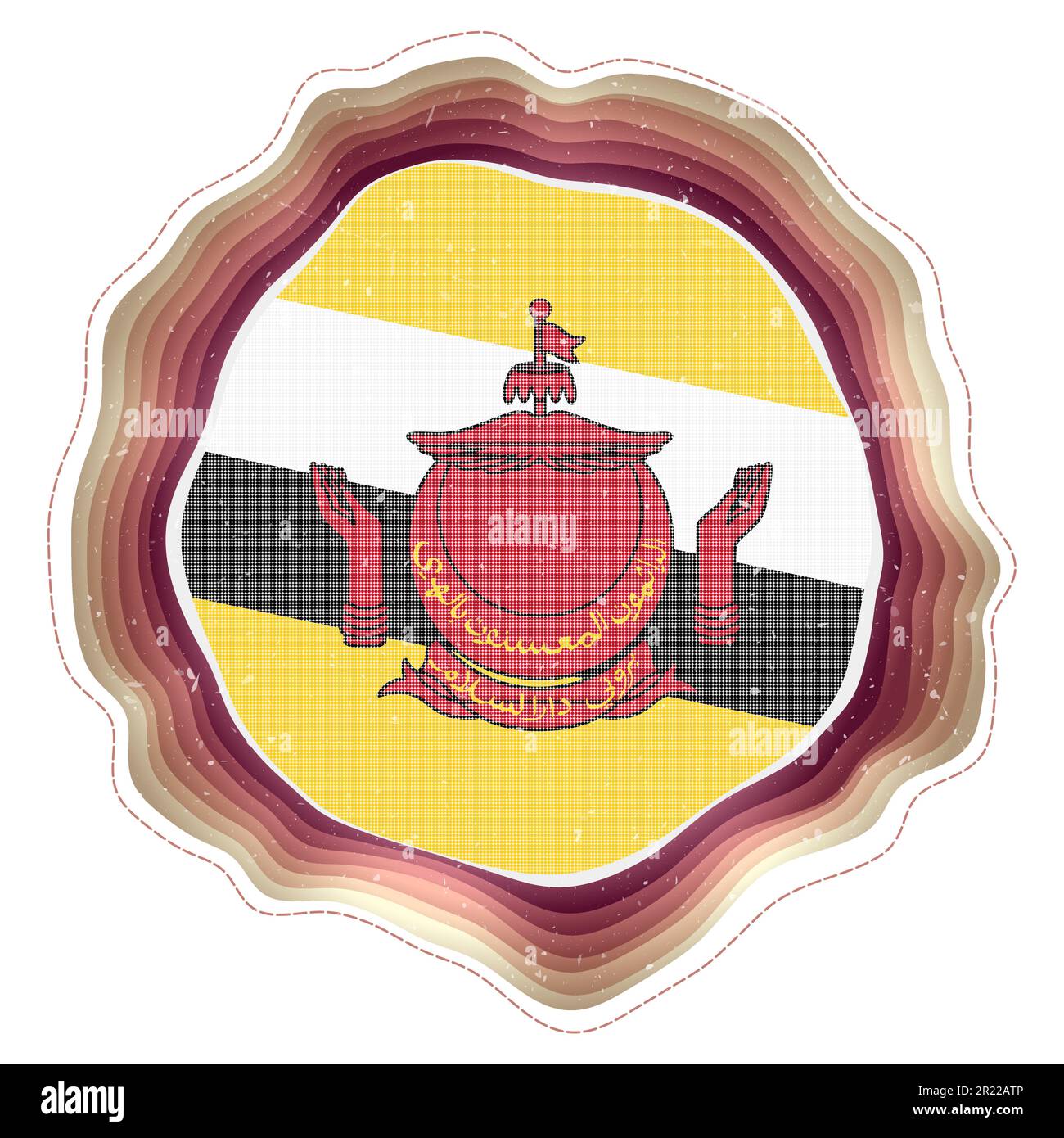 Brunei flag in frame. Badge of the country. Layered circular sign ...