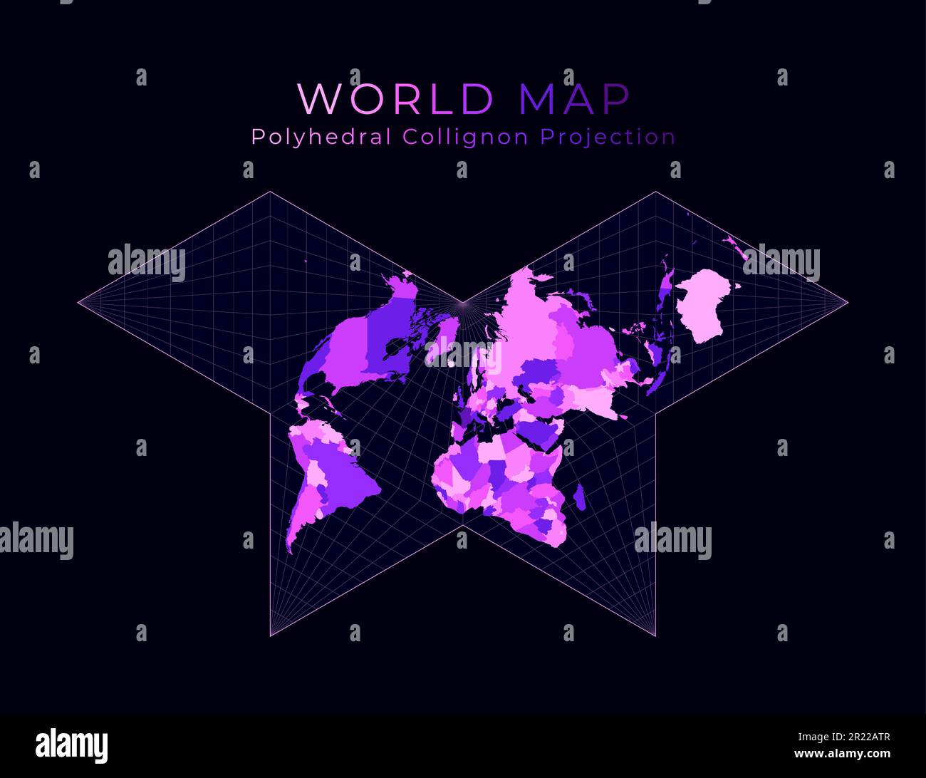 World Map. Collignon butterfly projection. Digital world illustration ...