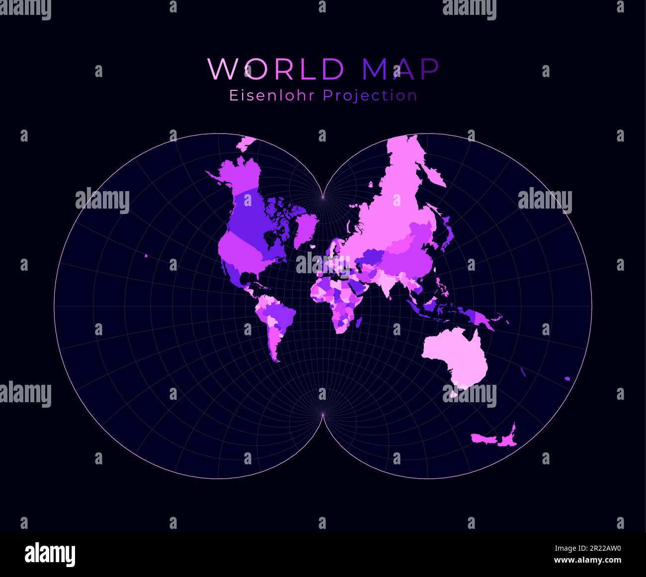 World Map. Eisenlohr conformal projection. Digital world illustration ...