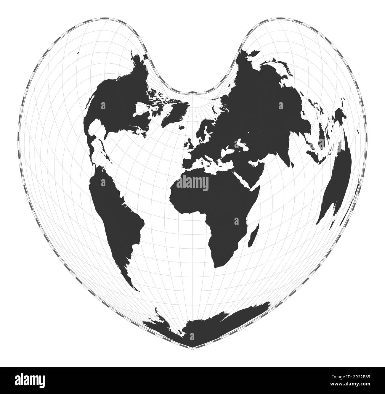 Vector world map. Bonne pseudoconical equal-area projection. Plain ...