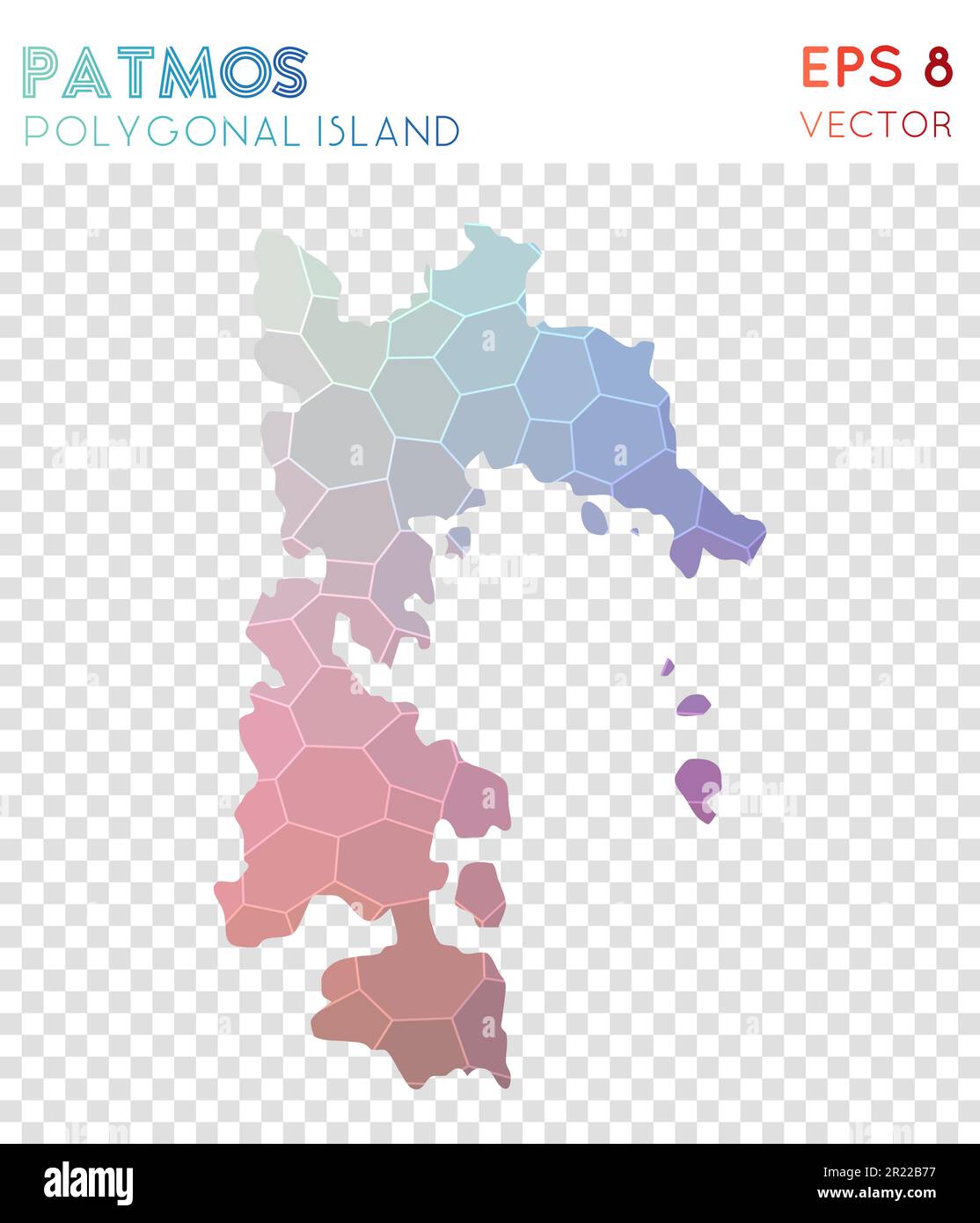Patmos polygonal map, mosaic style island. Fascinating low poly style ...