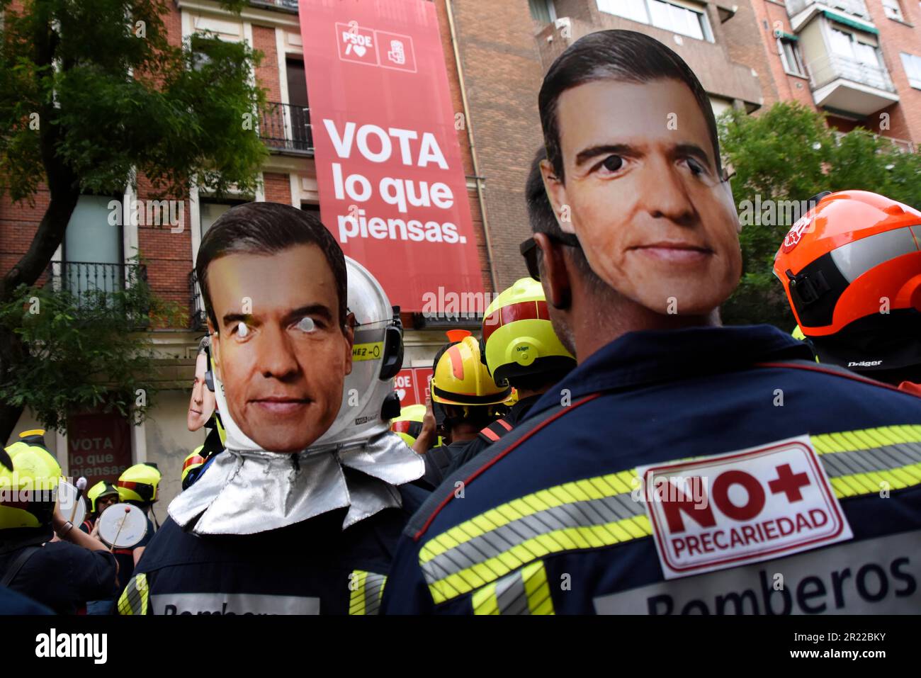 Madrid, Spain. 16th May, 2023. Protesters with their backs turned with ...