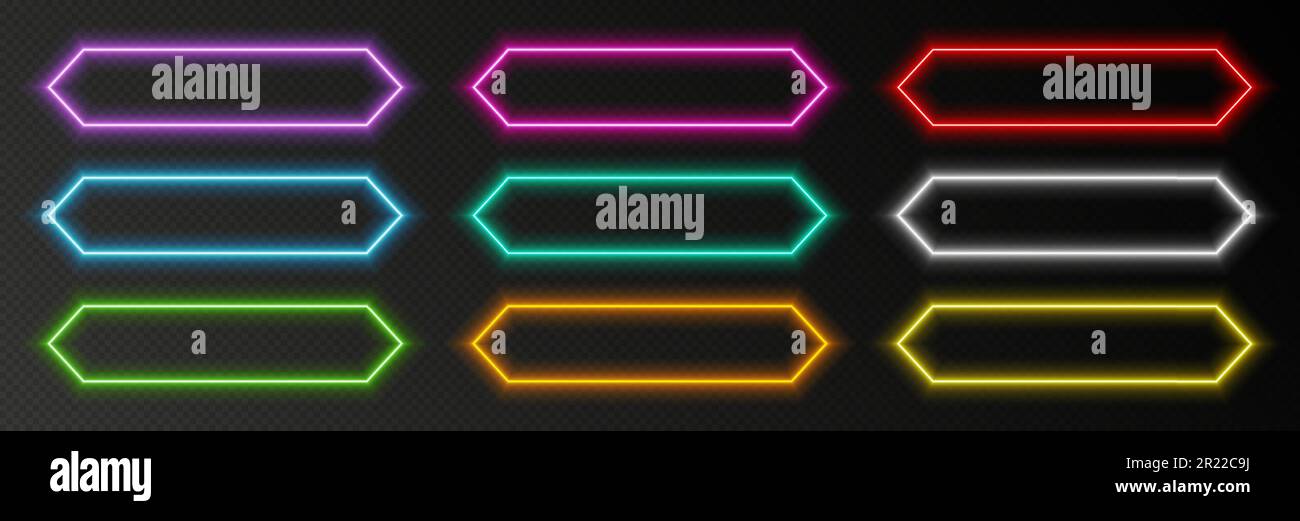 Neon button frames, coloful glowing borders, isolated UI elements Stock ...