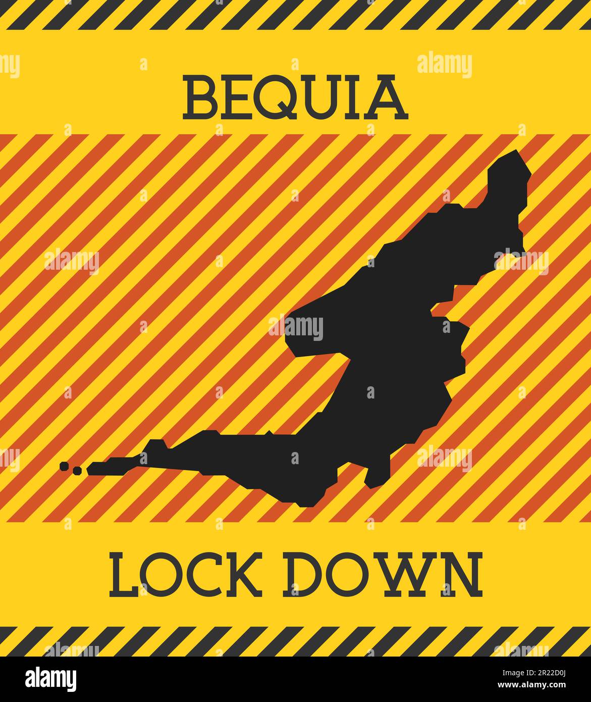Bequia Lock Down Sign. Yellow island pandemic danger icon. Vector ...