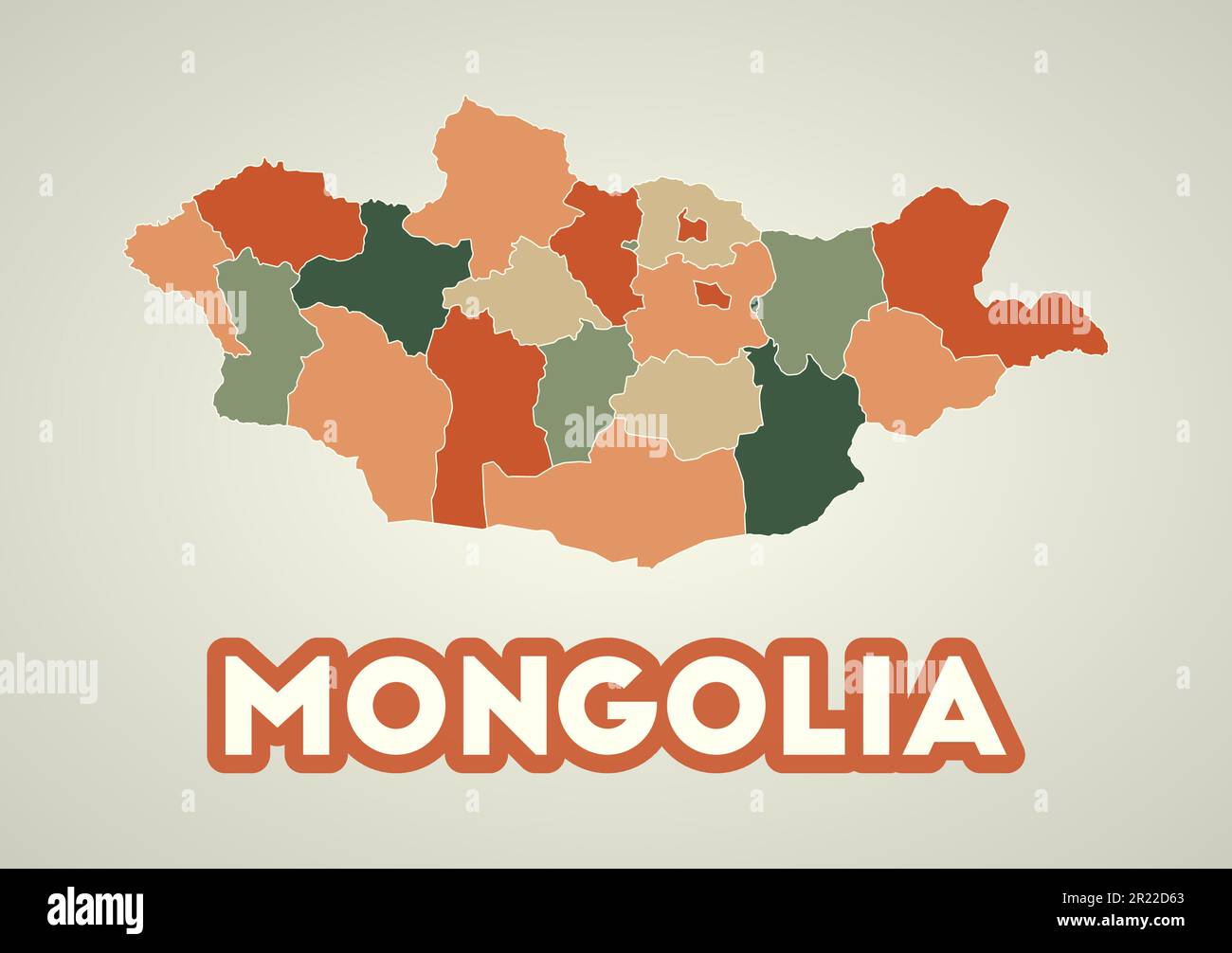 Mongolia poster in retro style. Map of the country with regions in ...