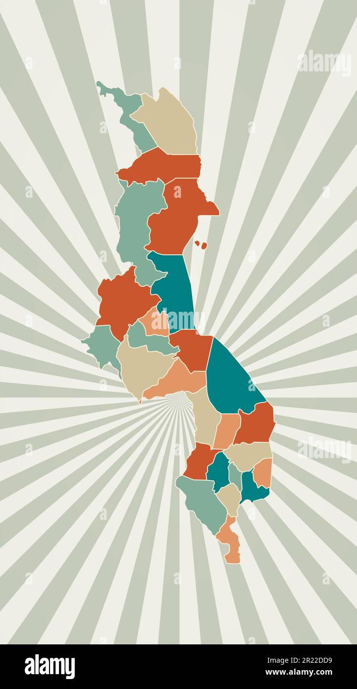 Malawi Map Poster With Map Of The Country In Retro Color Palette