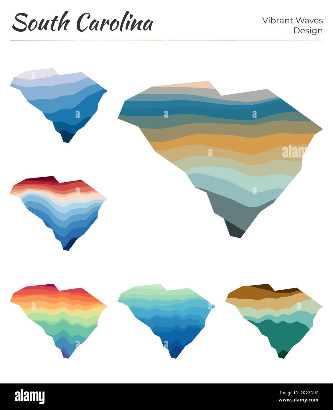 Set of vector maps of South Carolina. Vibrant waves design. Bright map ...