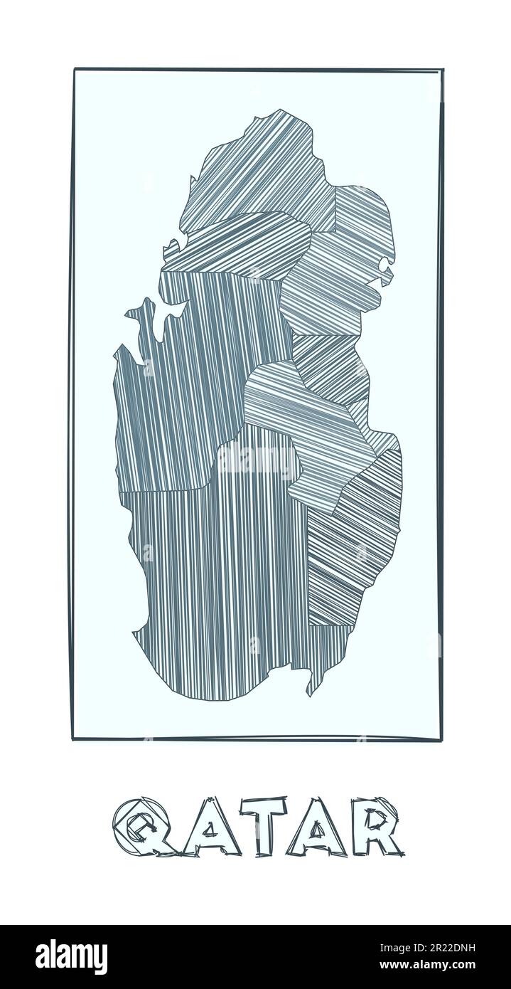 Sketch map of Qatar. Grayscale hand drawn map of the country. Filled ...