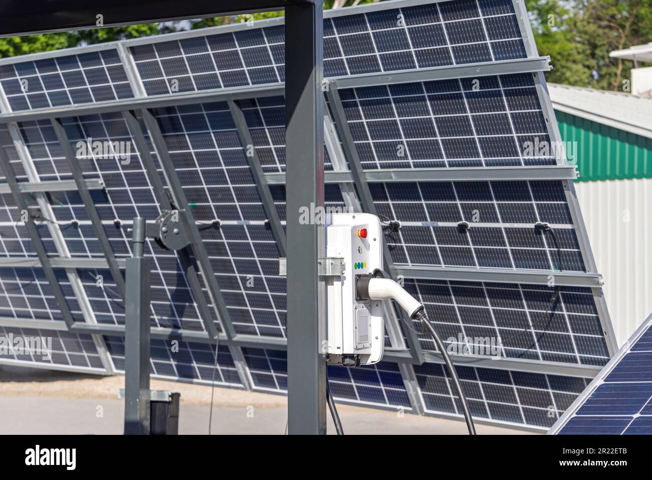 EV Charger With Array of Solar Panels Sun Power Clean Energy Stock ...