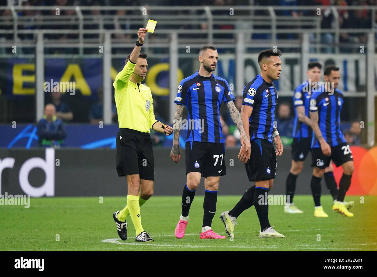 Milan, Italy - 16/05/2023, Clement Turpin (Referee) shows the yellow ...